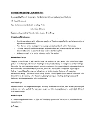 Professional Selling Syllubus ( course module) | PDF