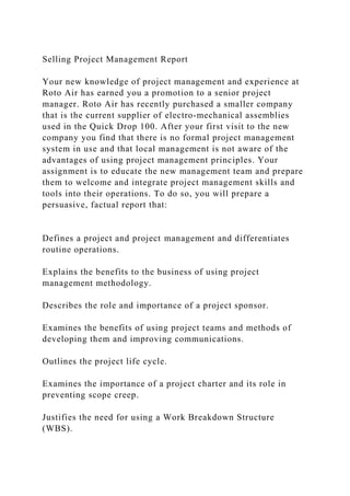 Selling Project Management Report Your new knowledge of project .docx