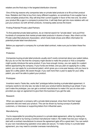 Selling Your Product Under a Private Label Agreement | PDF