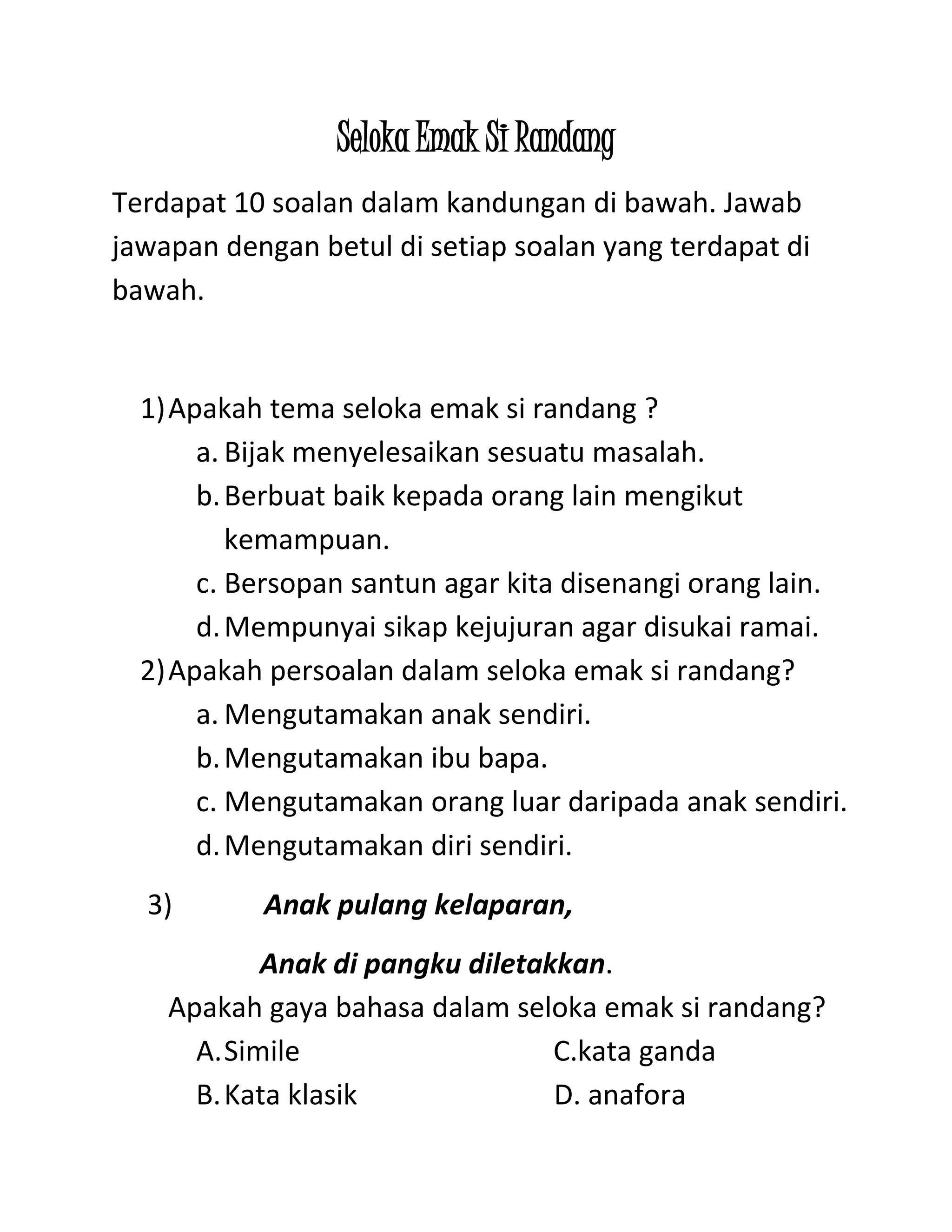 Seloka emak si randang | DOCX