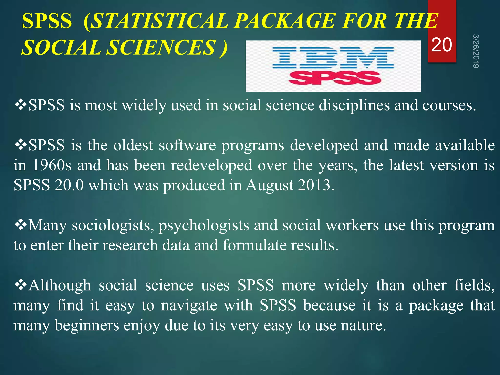 Various statistical software's in data analysis. | PPTX