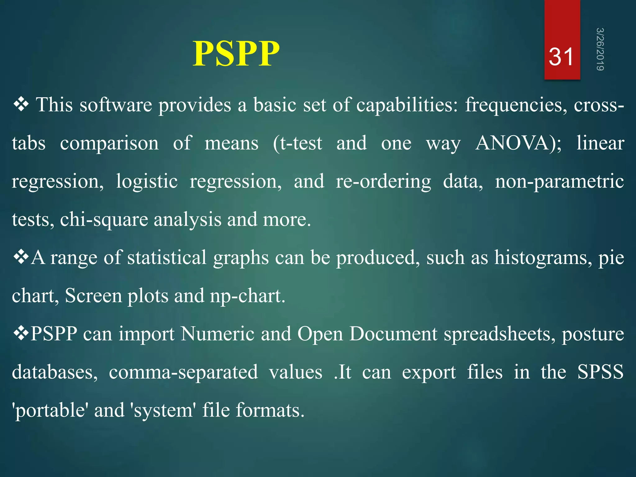 Various statistical software's in data analysis. | PPTX