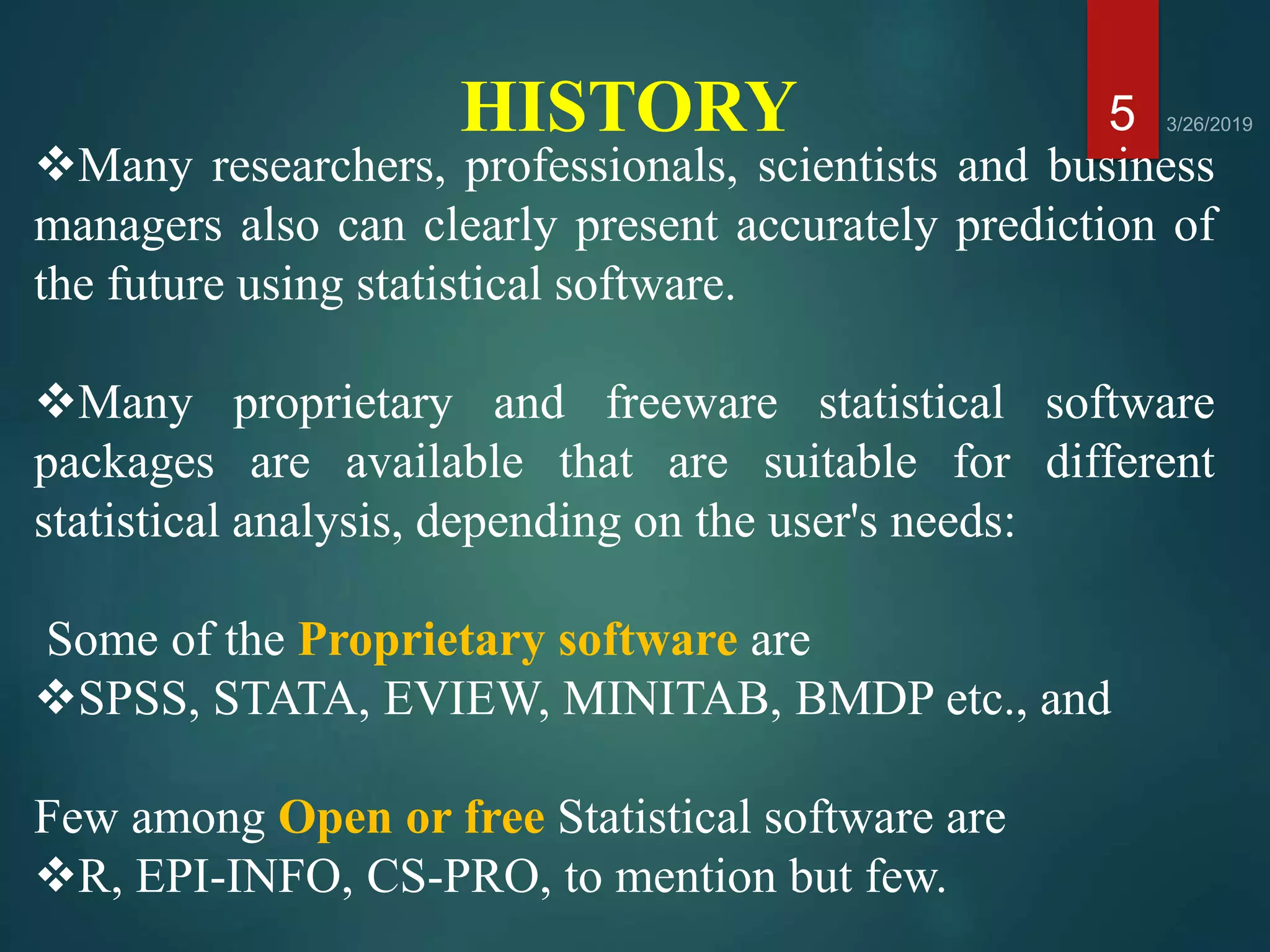 Various statistical software's in data analysis. | PPTX