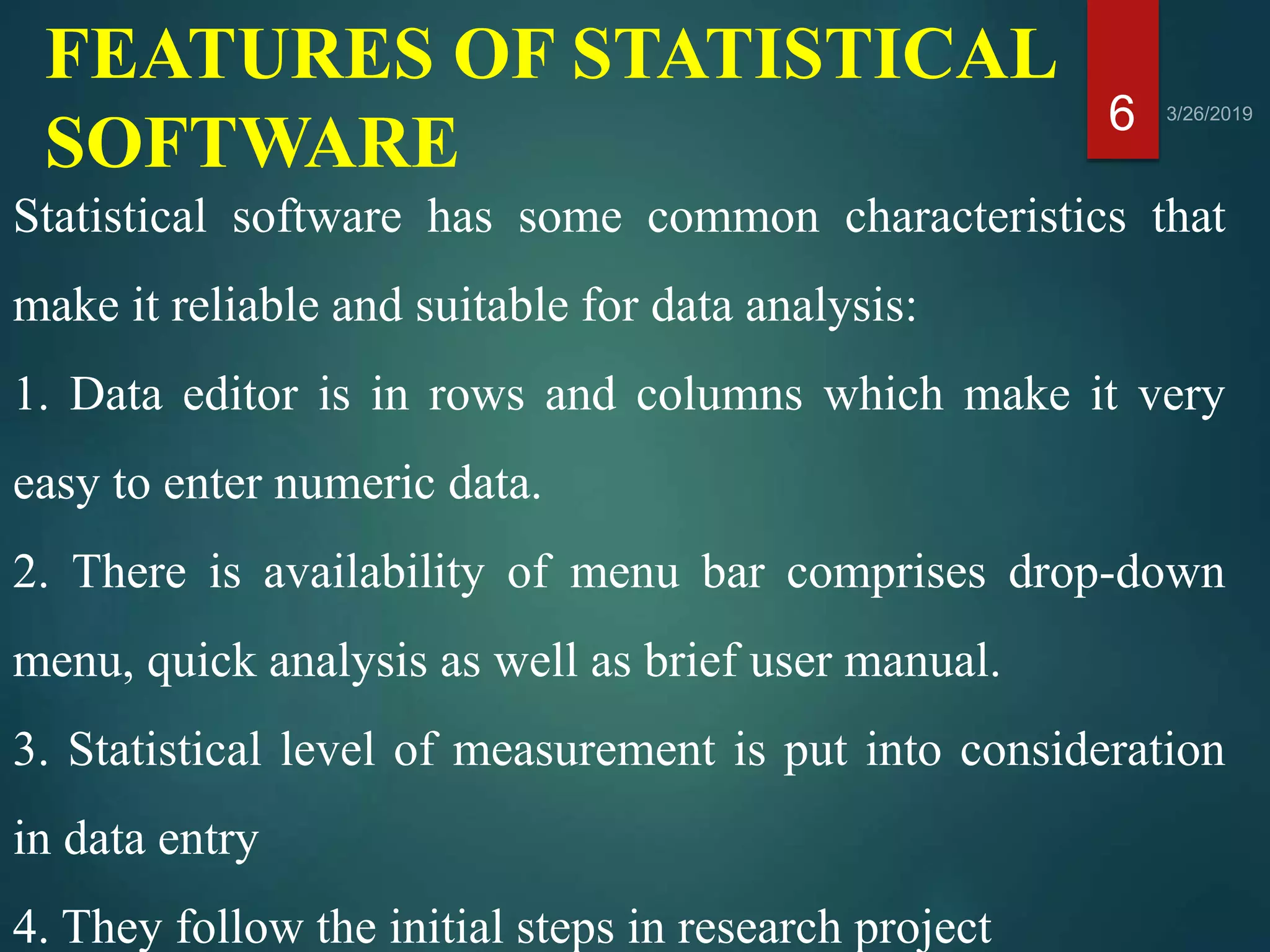 Various statistical software's in data analysis. | PPTX