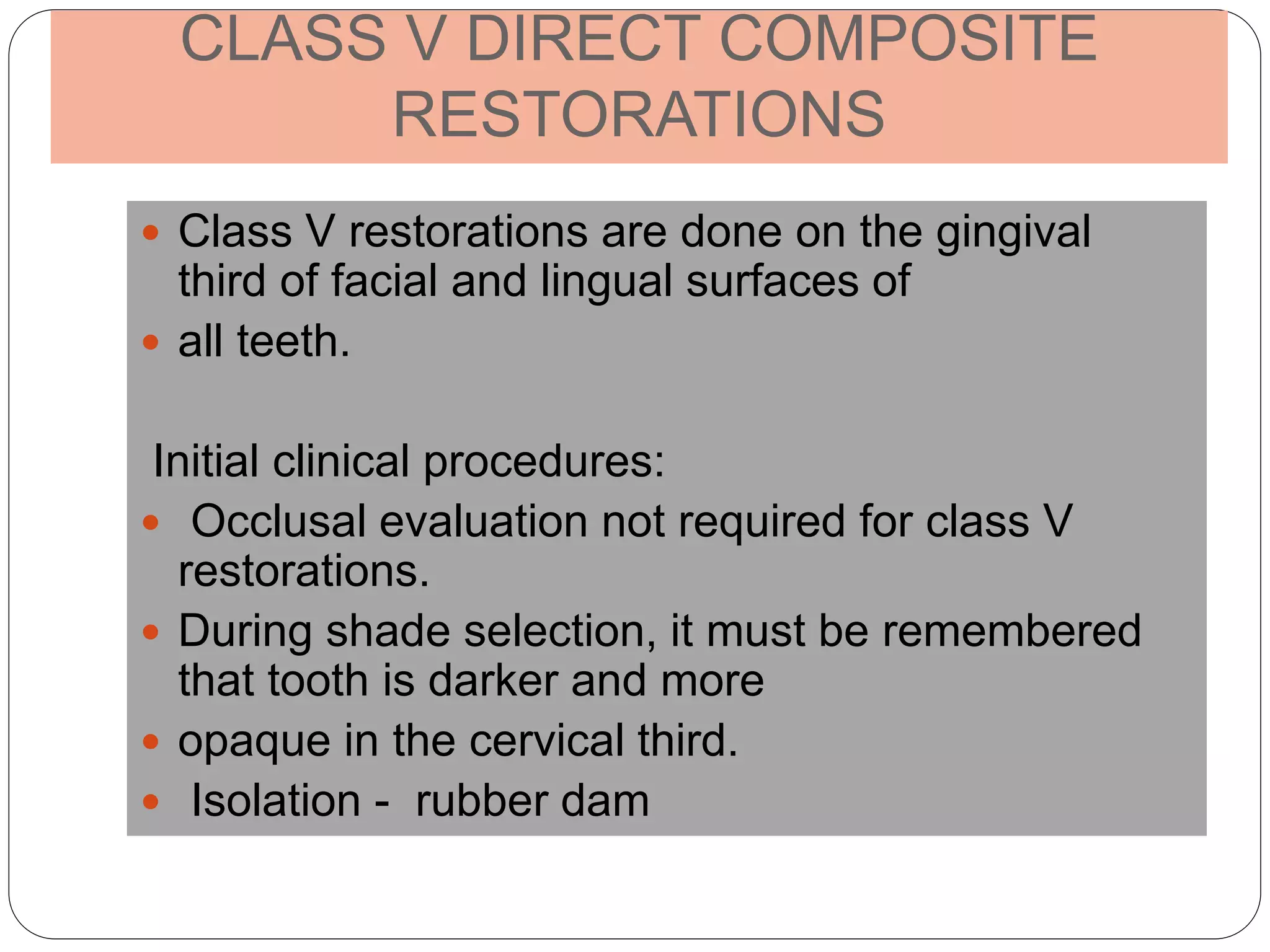Class III, IV, V Cavity preparations for Composites- SELVI | PPTX