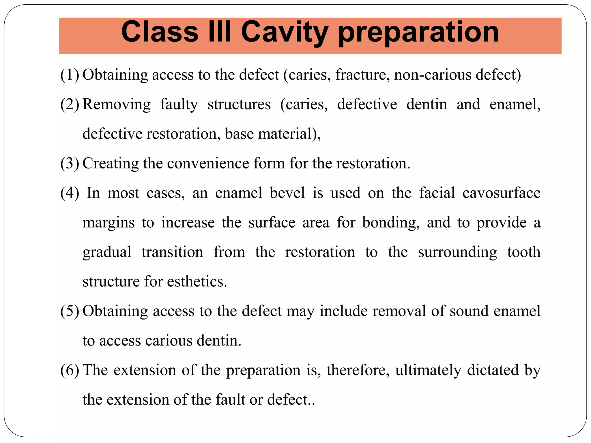 Class III, IV, V Cavity preparations for Composites- SELVI | PPTX