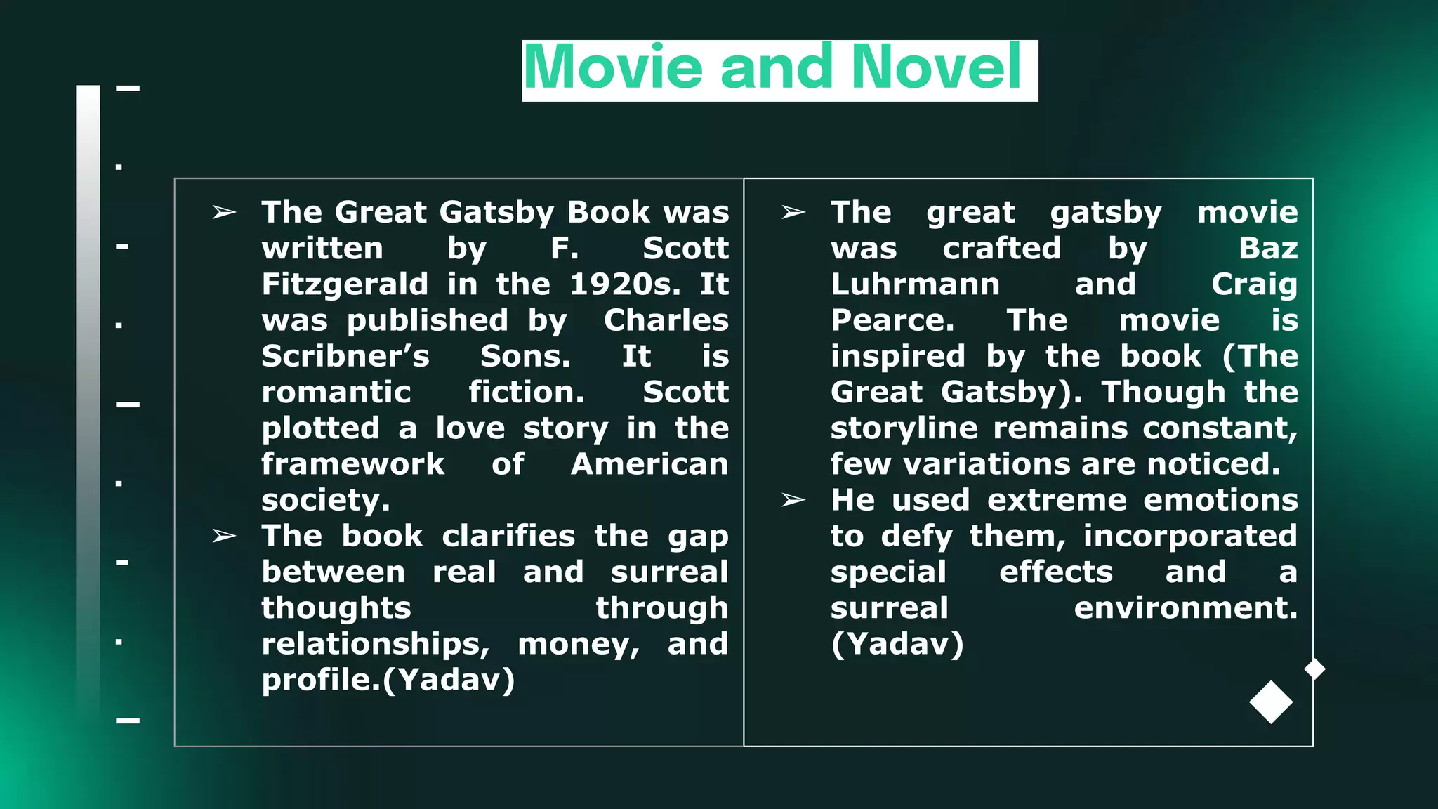 Comparison Between ‘The Great Gatsby’ Novel and Movie Adaptation | PPTX