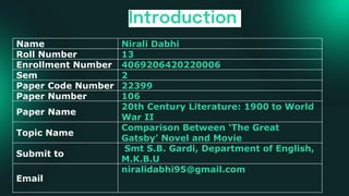 Comparison Between ‘The Great Gatsby’ Novel and Movie Adaptation | PPTX