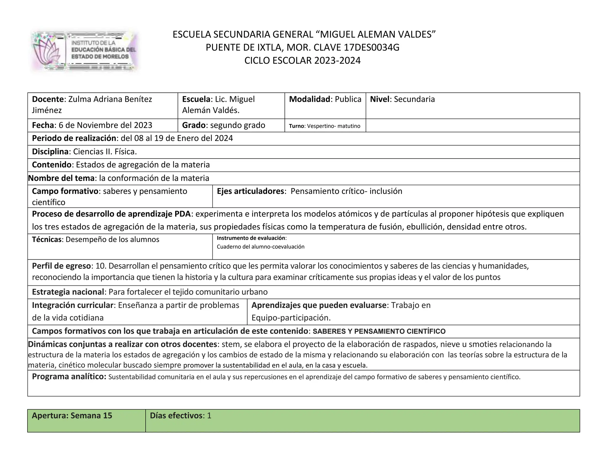 PLAN DE CLASE CIENCIAS DOS TEMA CALOR Y TEMPERATURA | DOCX
