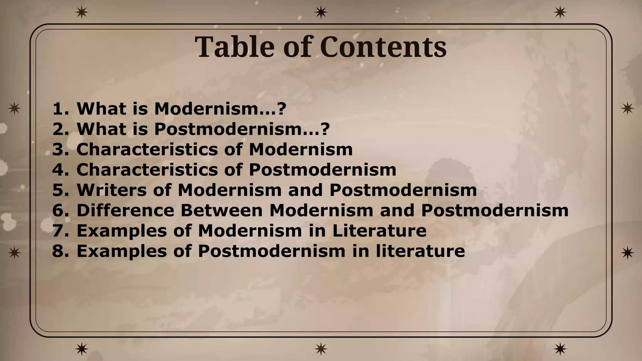 Comparative Analysis of Modernism and Postmodernism in Literature | PPTX
