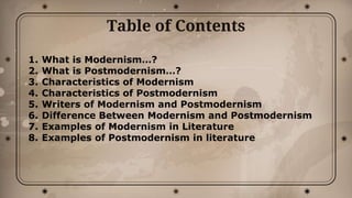 Comparative Analysis of Modernism and Postmodernism in Literature | PPTX