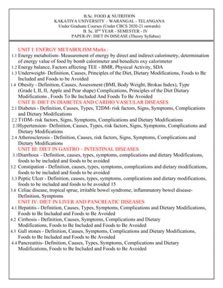 B.Sc FOOD & NUTRITION Subject, Paper Name: Diet in Disease | PDF