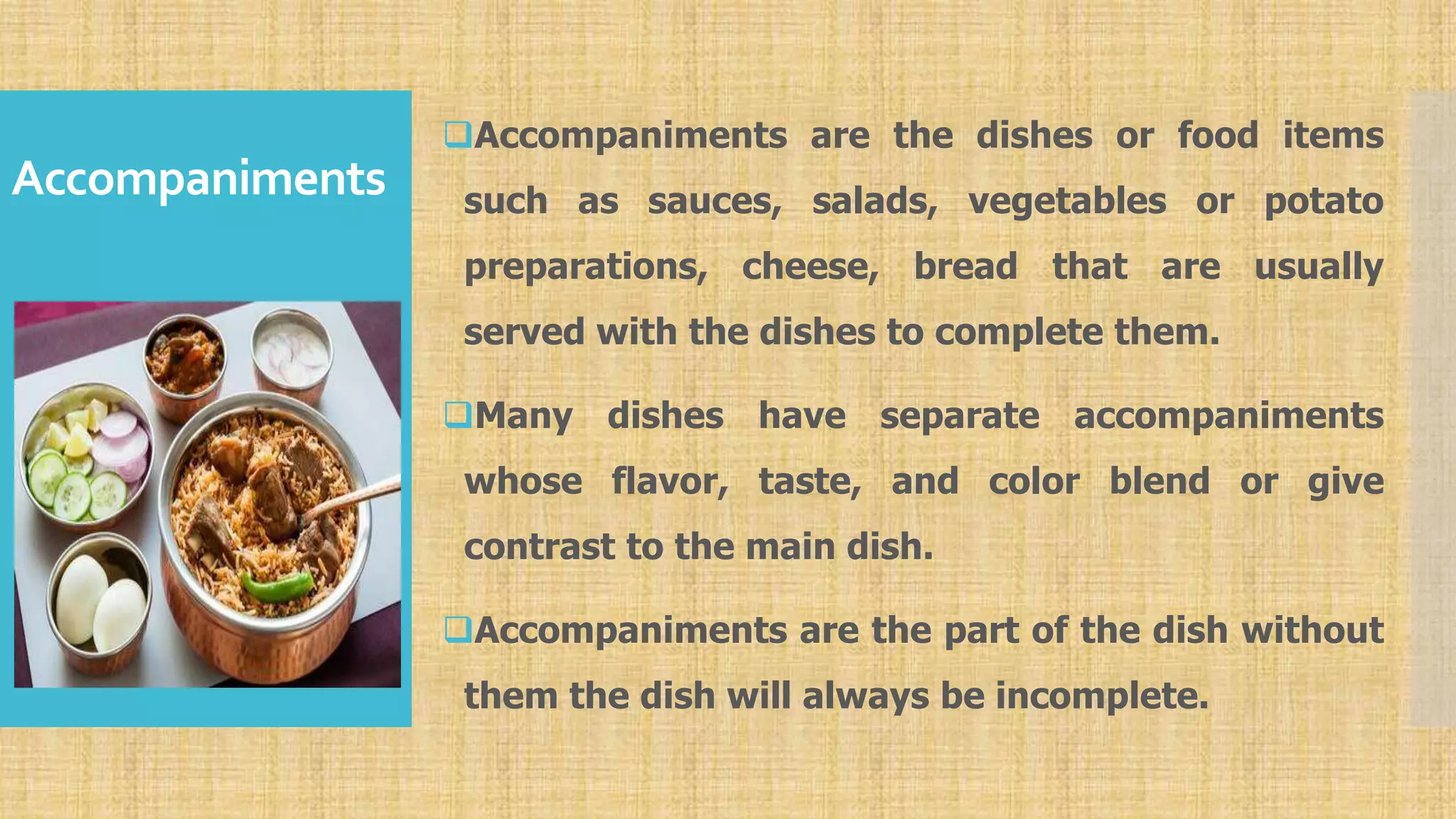 Accompaniments & Garnishes | PPTX