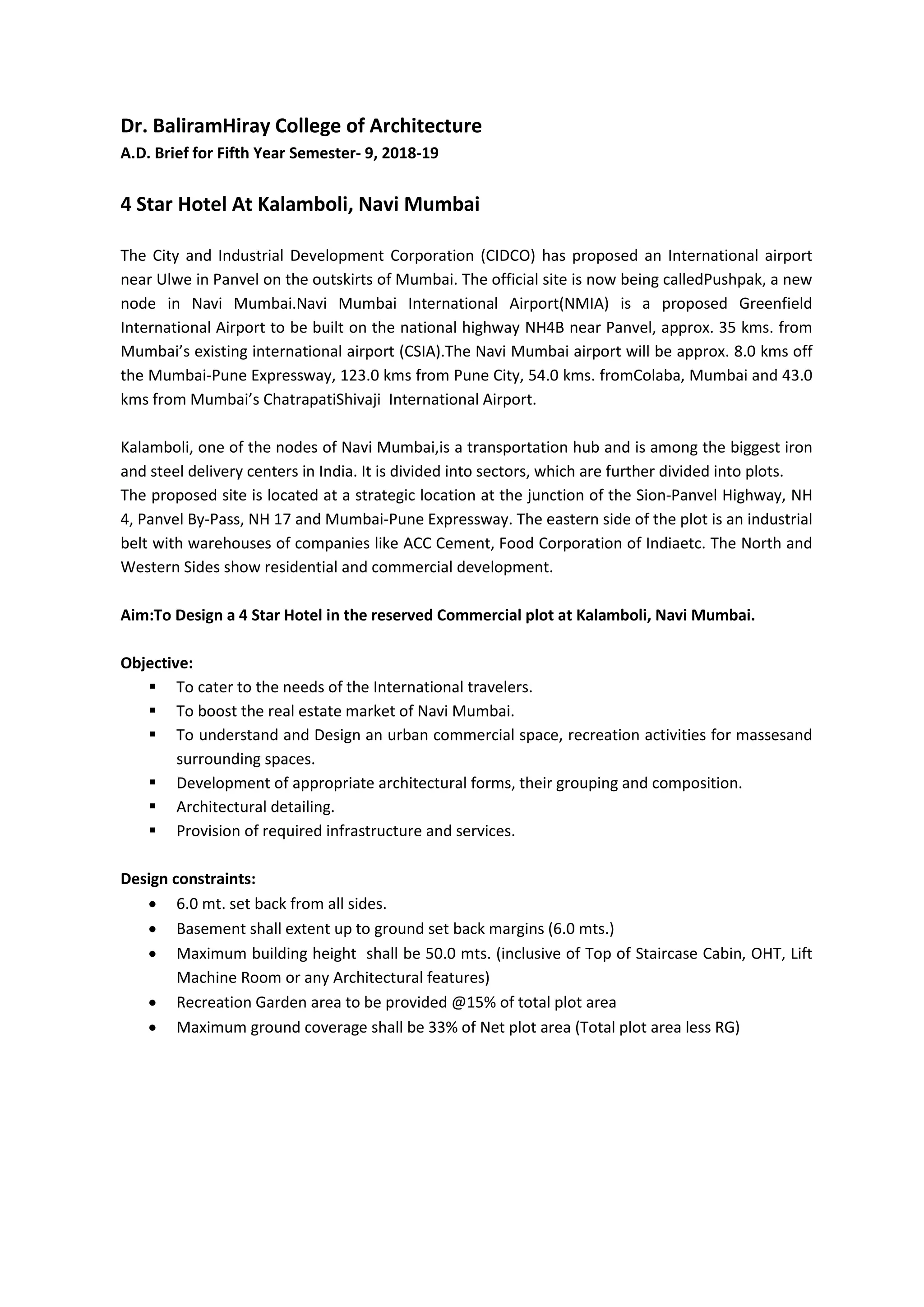 Sem 9 design brief-4 star hotel | PDF