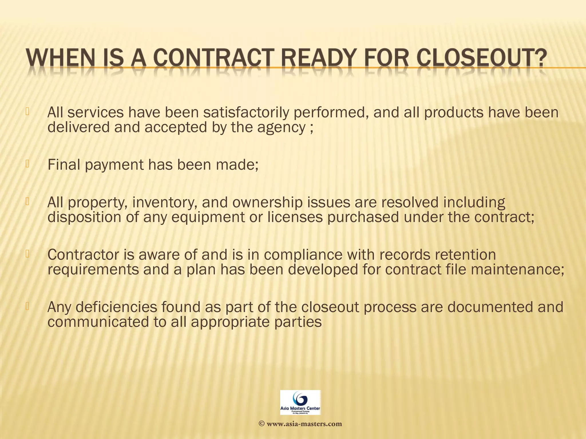 Purpose of Contract CloseOuts - Overview Landscape | PPT