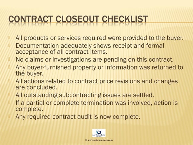 Purpose of Contract CloseOuts - Overview Landscape | PPT