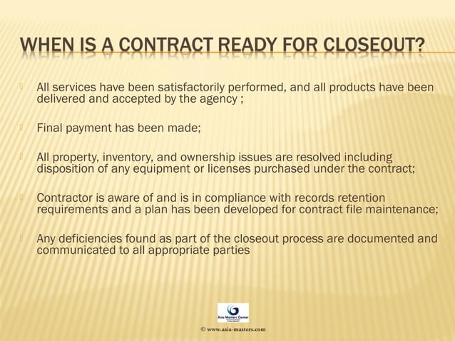 Purpose of Contract CloseOuts - Overview Landscape | PPT