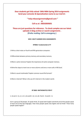 Sem 1 bscit summer 2014 solved assignments | DOCX