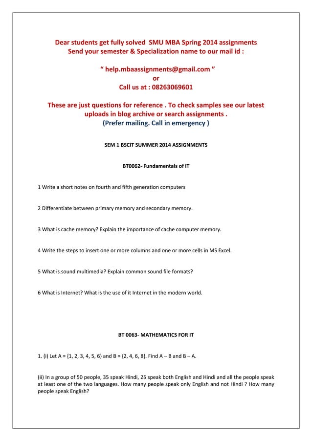 Sem 1 bscit summer 2014 solved assignments | DOCX