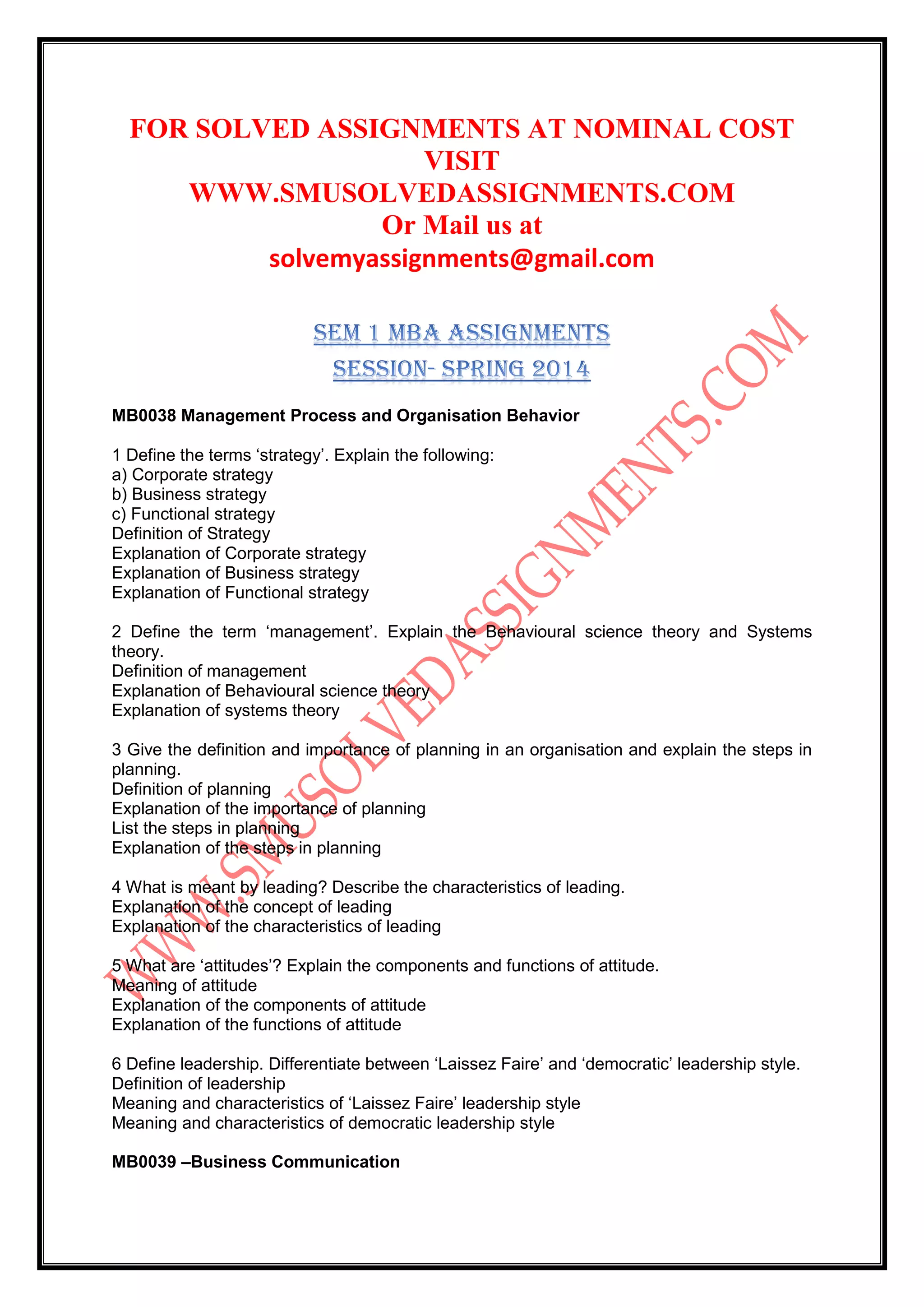 Sem 1 Smu Mba Spring Assignments Pdf 