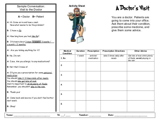 a doctor's visit conversation sheet