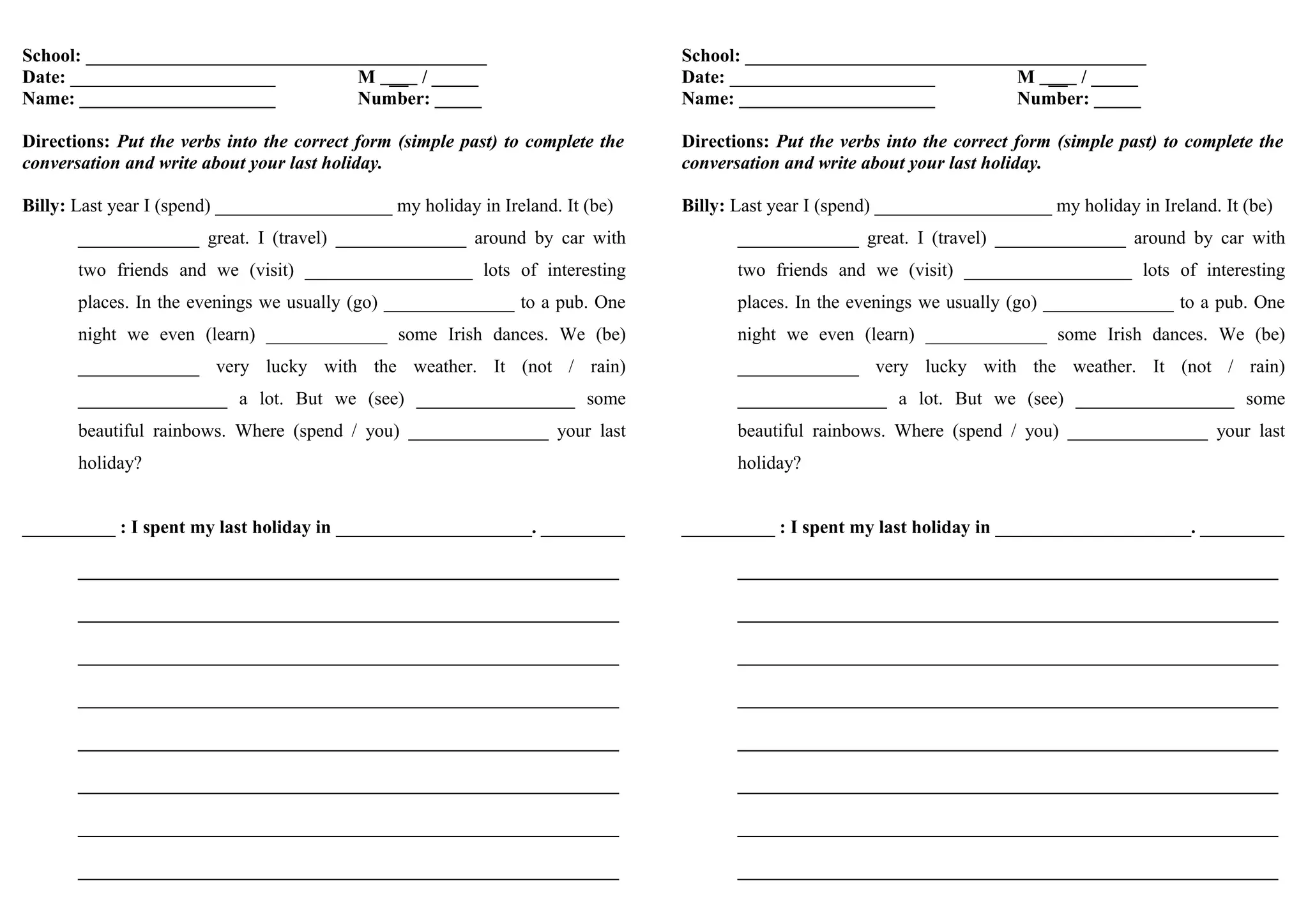 Writing Activity: where did you spend your vacation? | DOC