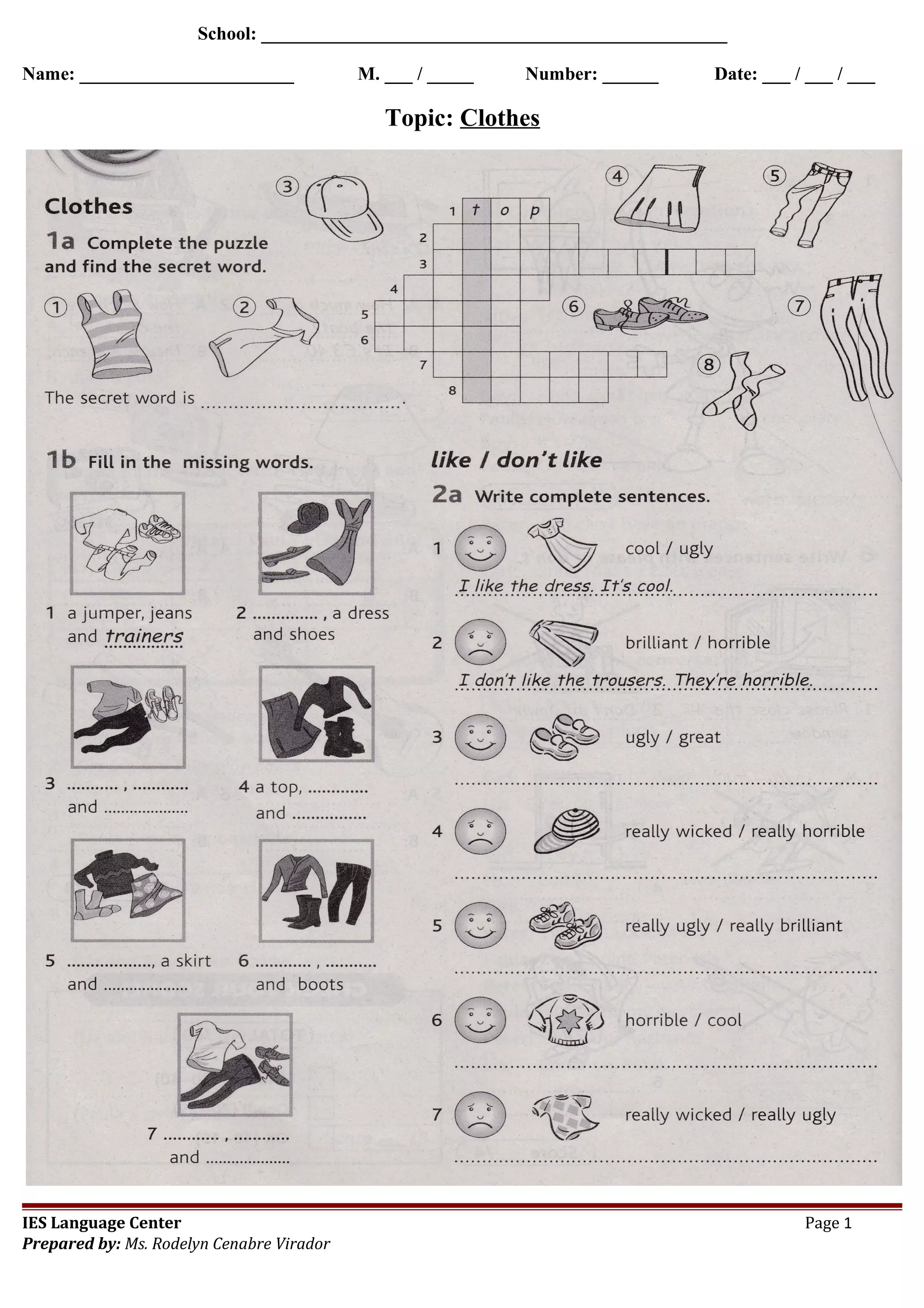 clothes worksheet | PDF