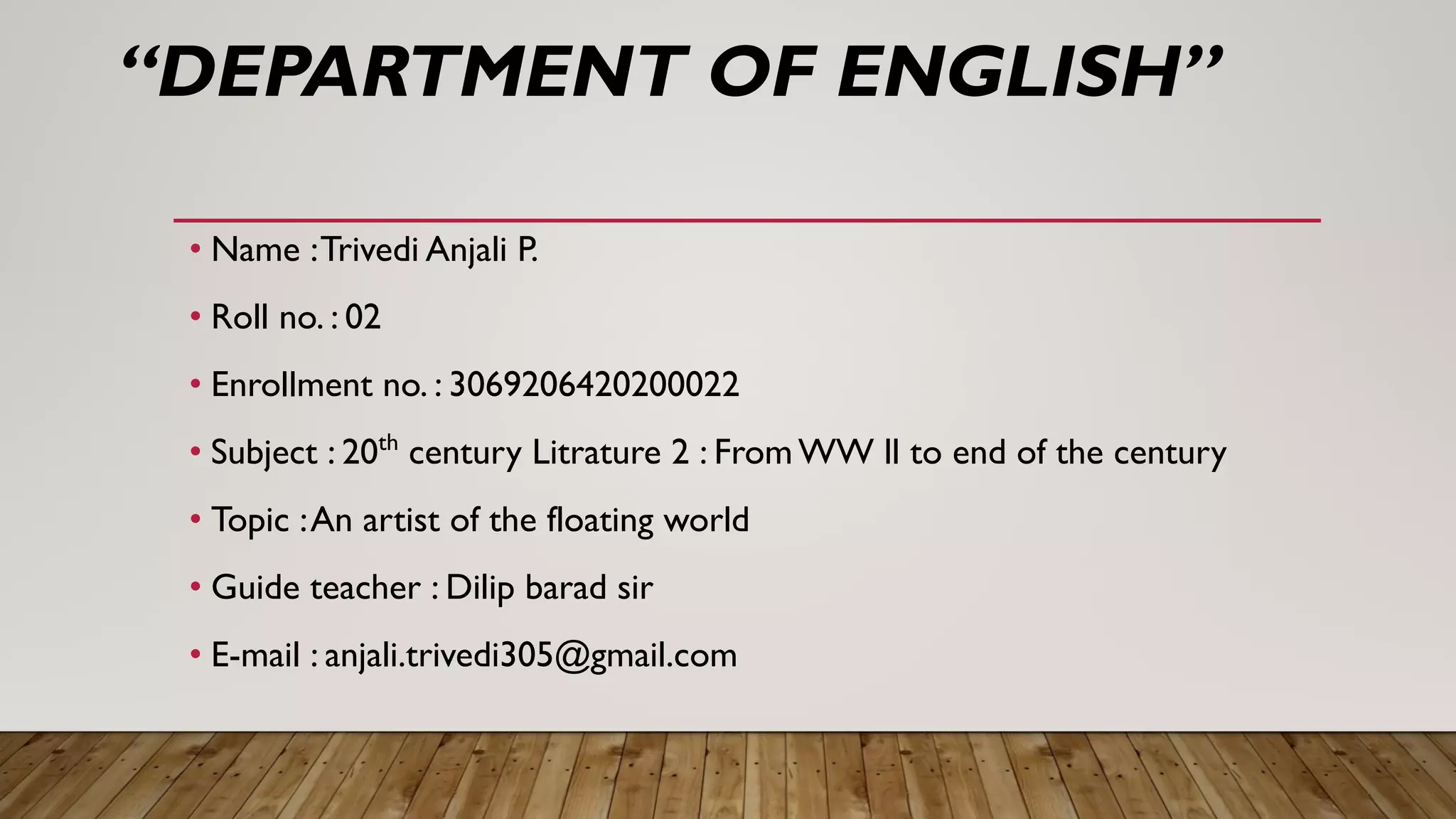 "An Artist of the Floating word" by Kazuo Ishiguro | PDF