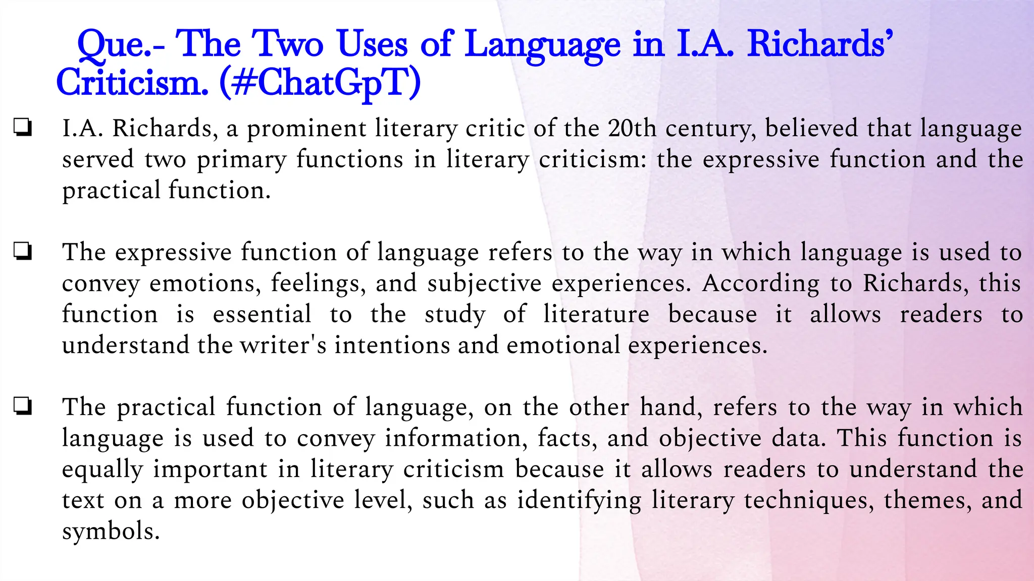 Two Uses of Language in I. A. Richards’ Criticism | PDF