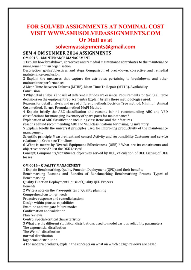 SEM 4 OM SUMMER 2014 ASSIGNMENTS | PDF
