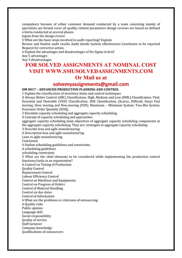 SEM 4 OM SUMMER 2014 ASSIGNMENTS | PDF