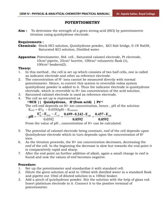 Laboratory Manual for Semester 4: Physical and Analytical Chemistry Experiments | PDF