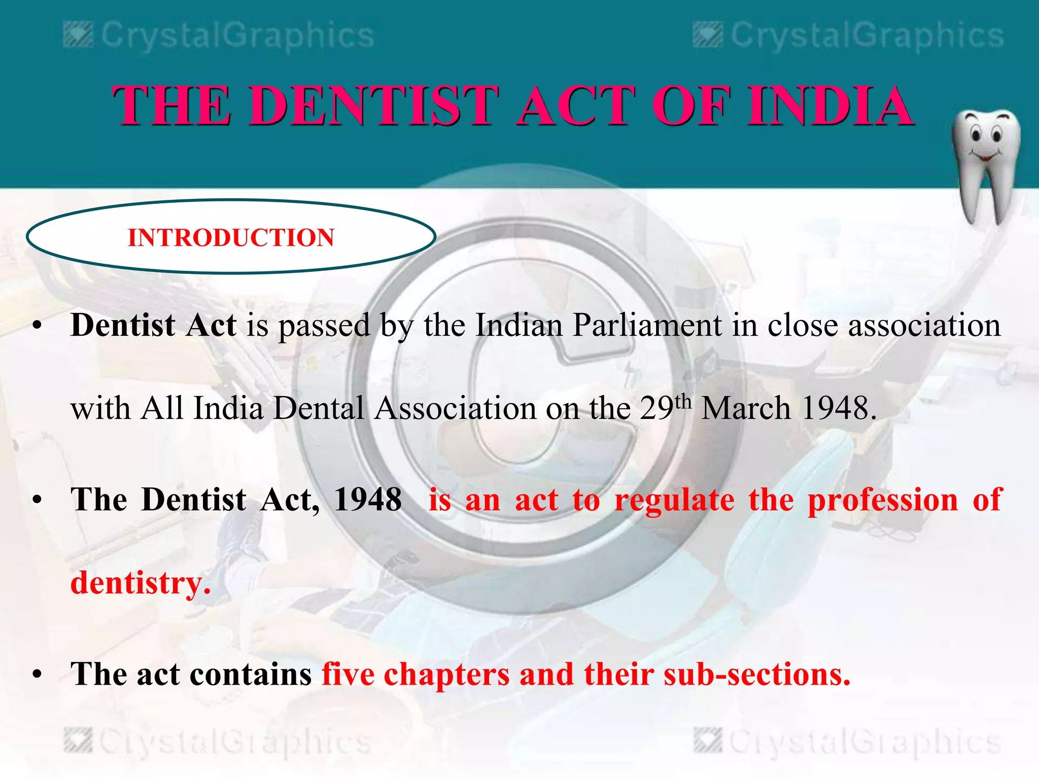 Dentist Act of India, DCI & IDA | PPTX