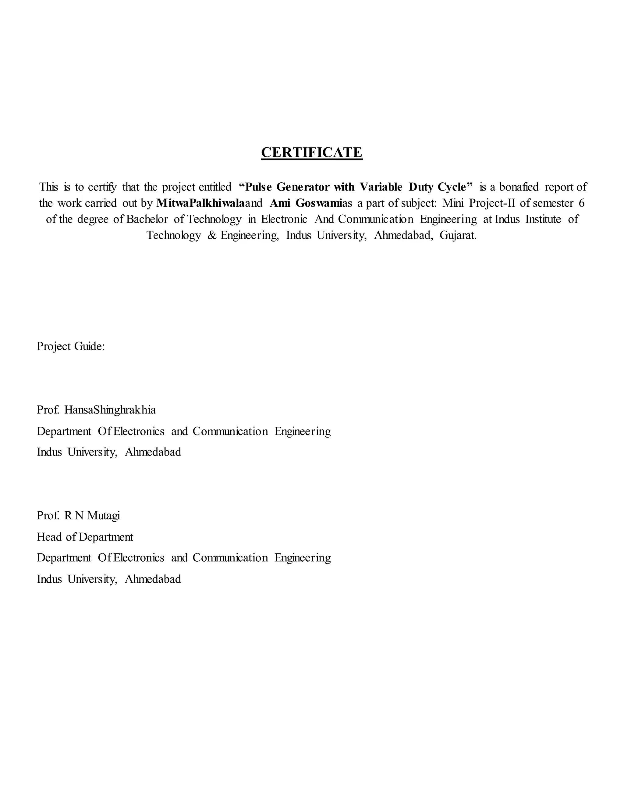 Pulse Generator with Adjustable duty cycle | DOCX