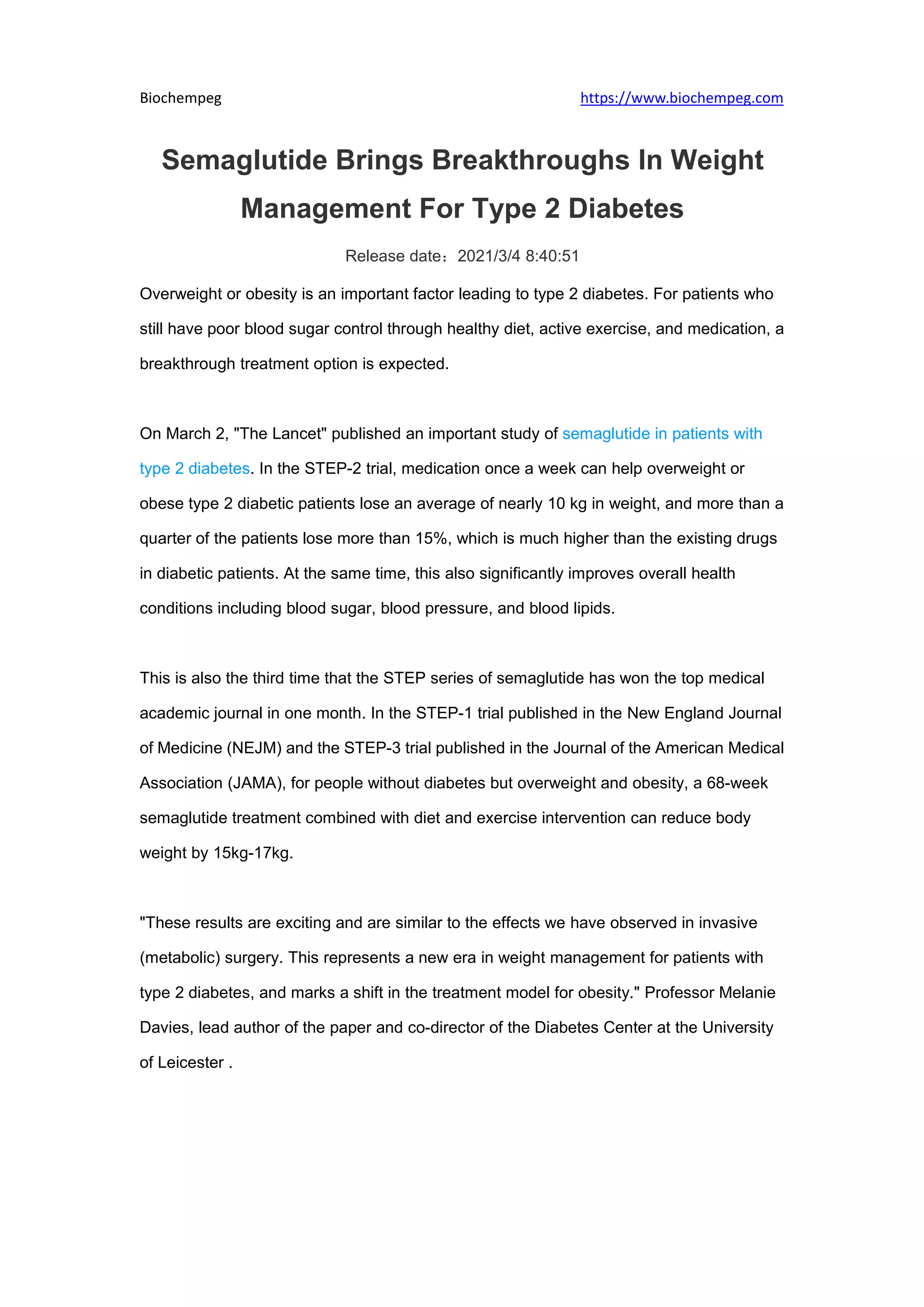 Semaglutide brings breakthroughs in weight management for type 2 ...