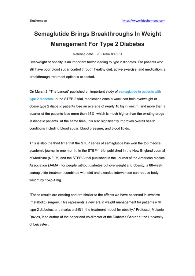 Semaglutide brings breakthroughs in weight management for type 2 ...