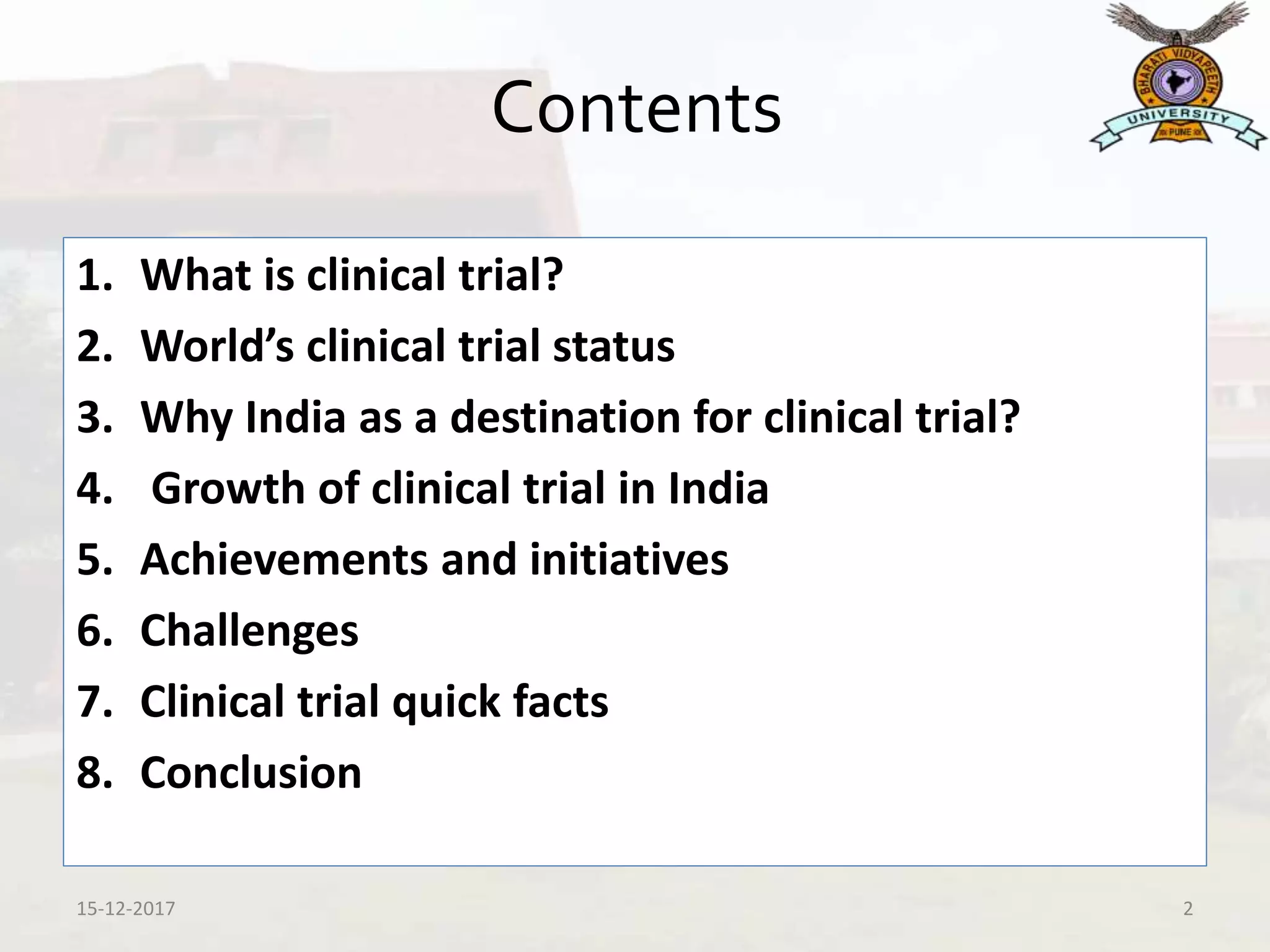 present scenario of clinical trials in India | PPTX