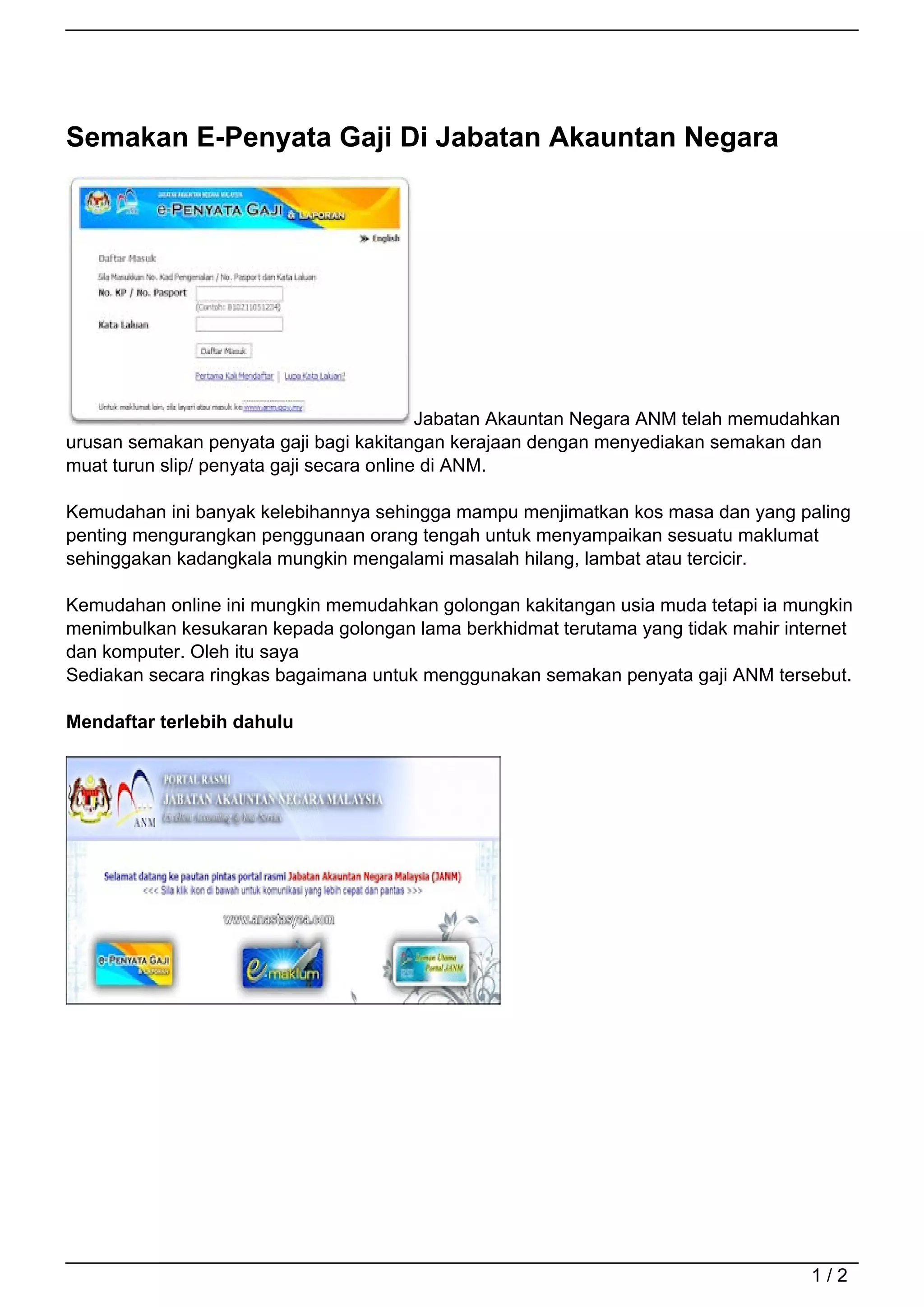Semakan E-Penyata Gaji Di Jabatan Akauntan Negara | PDF