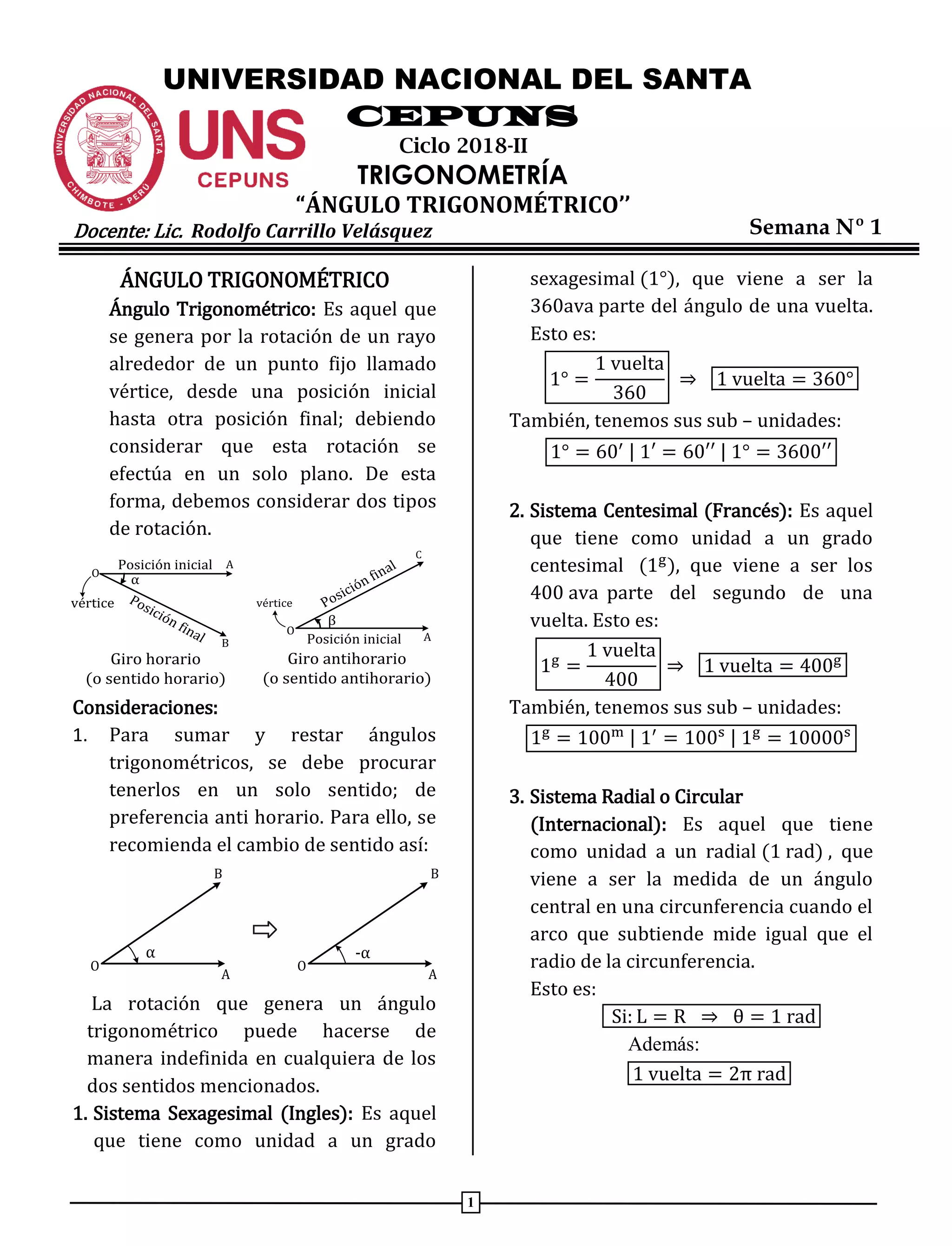 Semana 1 angulo trigonometrico | PDF