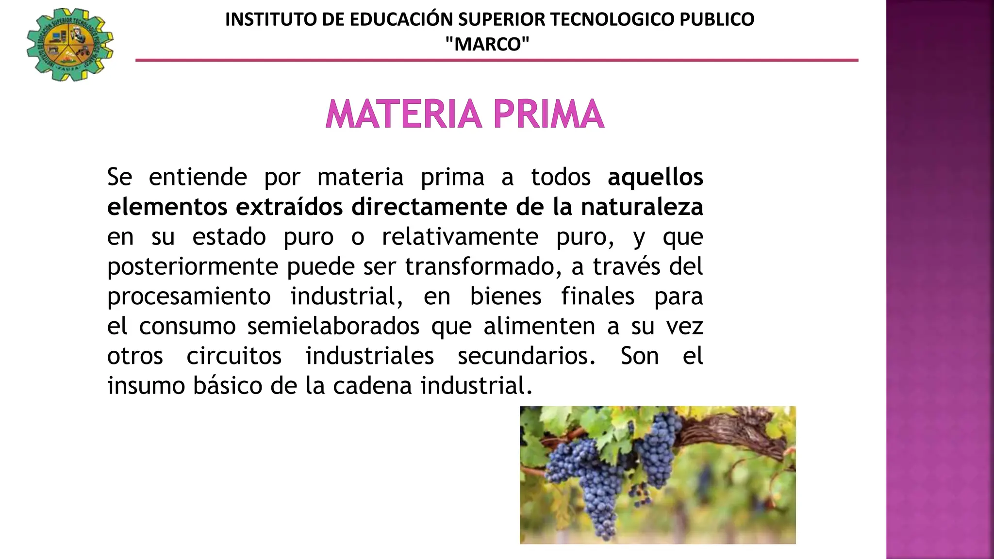 Materia prima e insumos para la producción | PPT