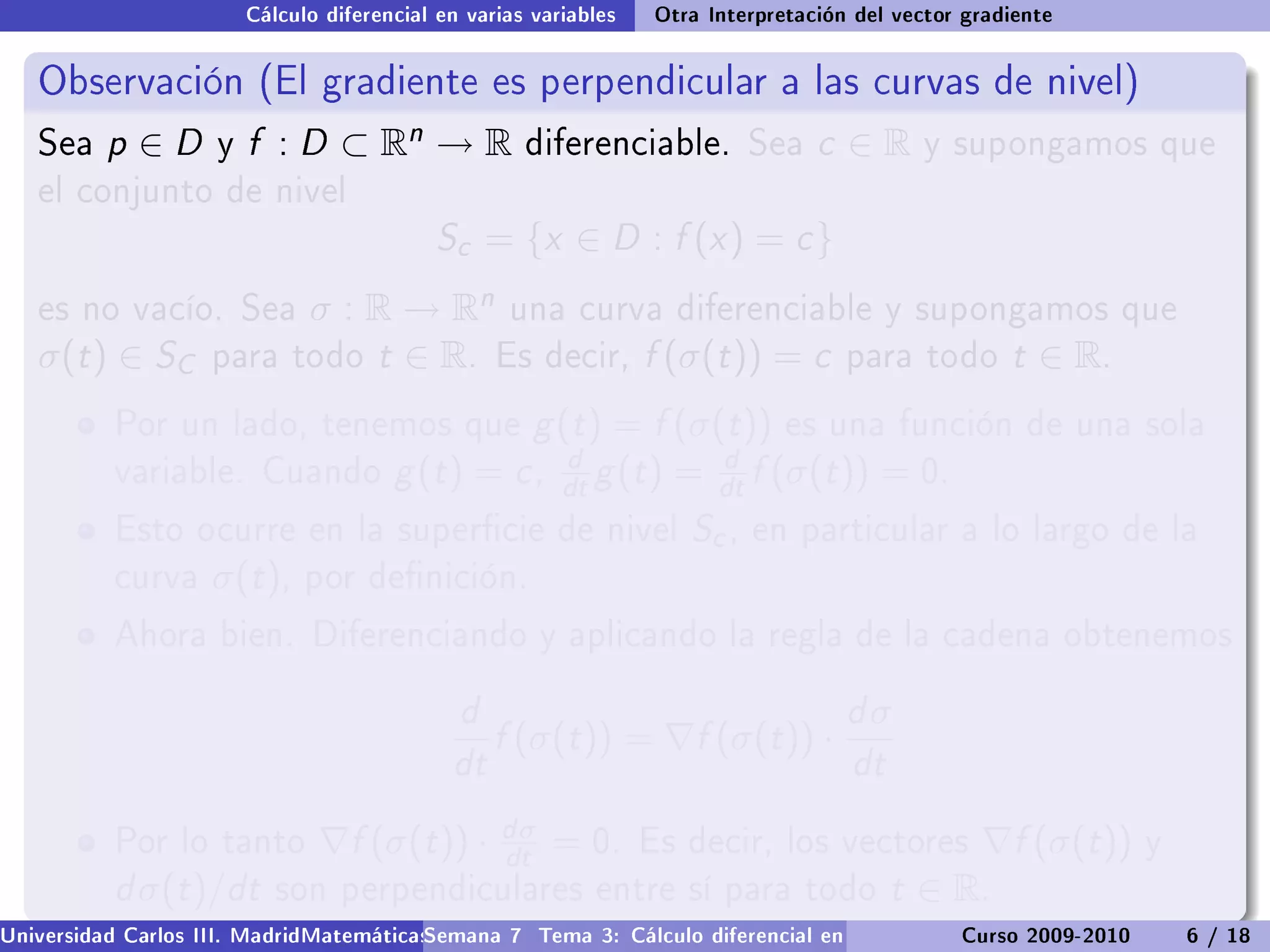 Interpretación del gradiente. Regla de la cadena. Rectas y planos ...