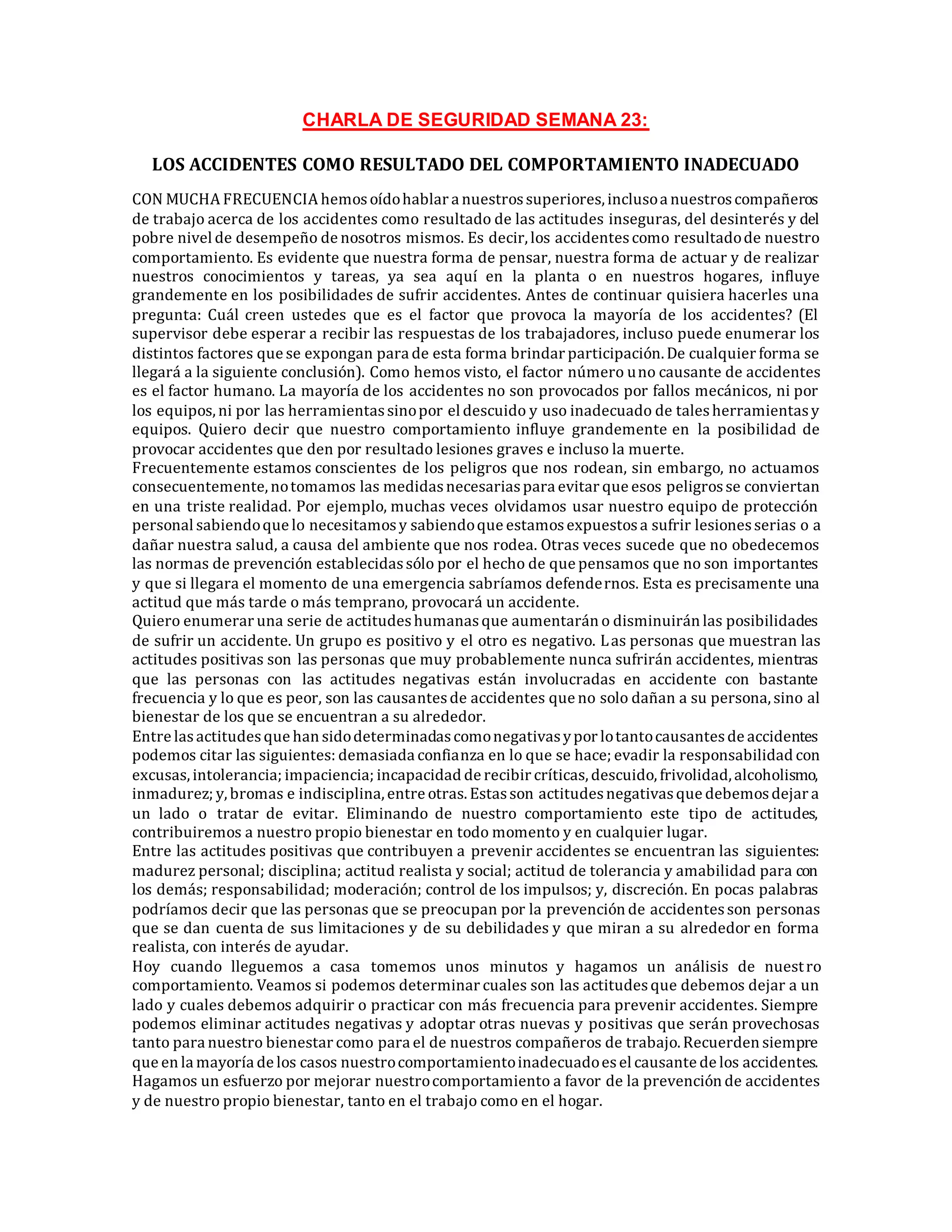 Semana n° 23 los accidentes como resultado del comportamiento ...
