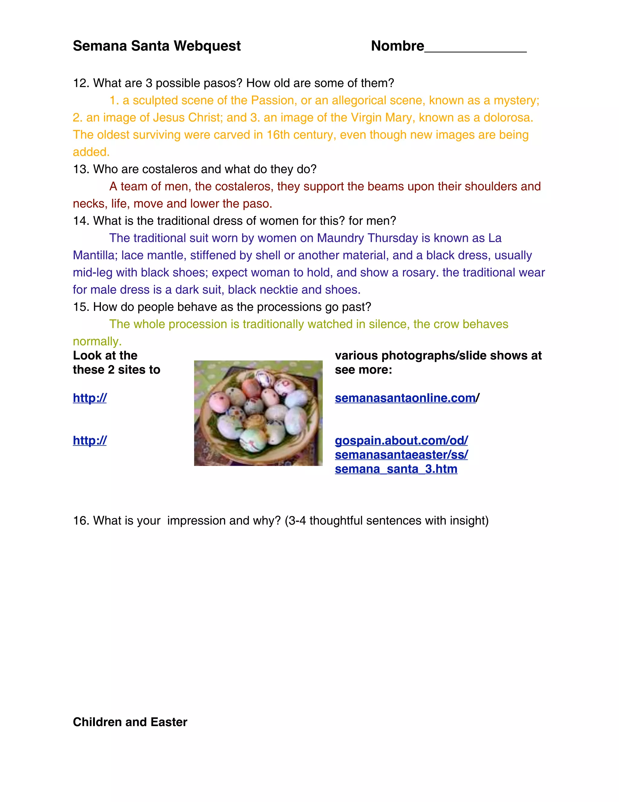 T6 Semana santa Webquest | PAGES | National & Civic Holidays | Holidays