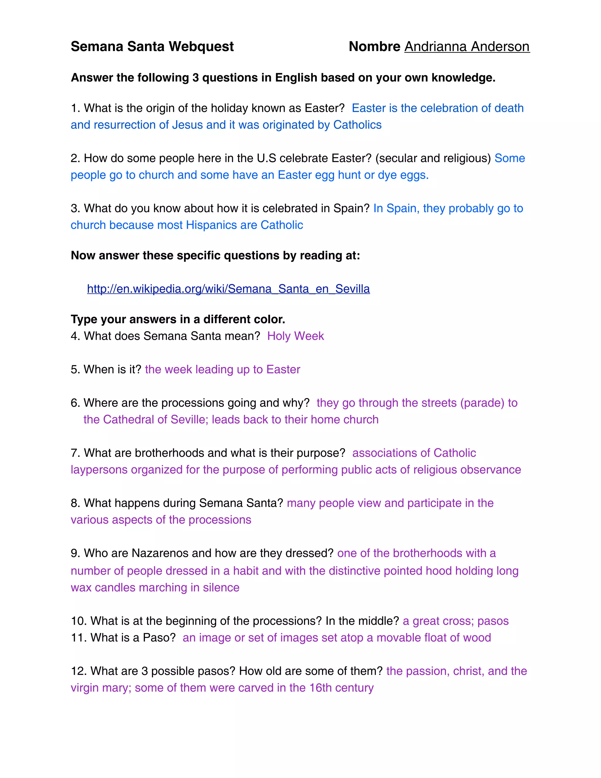 Semana Santa Webquest | PAGES