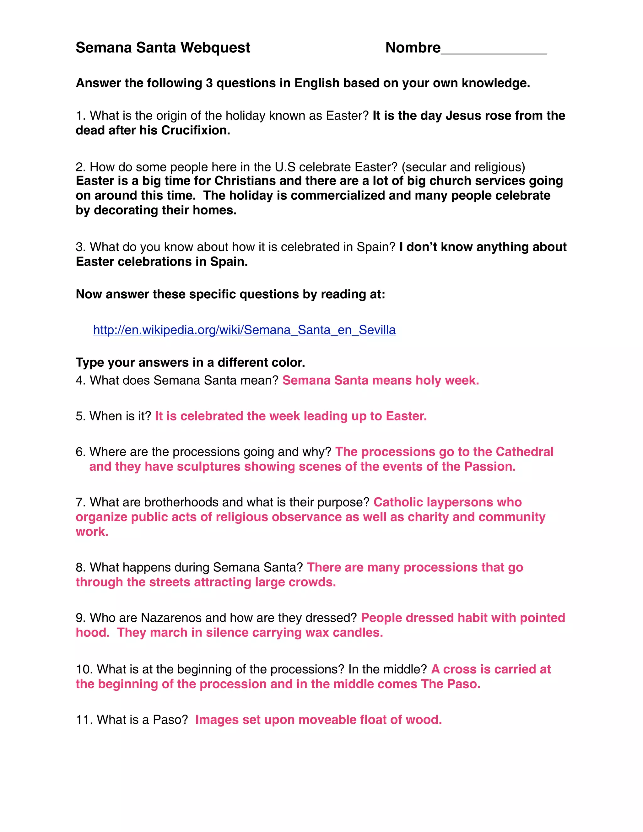 Semana santa webquest | PAGES