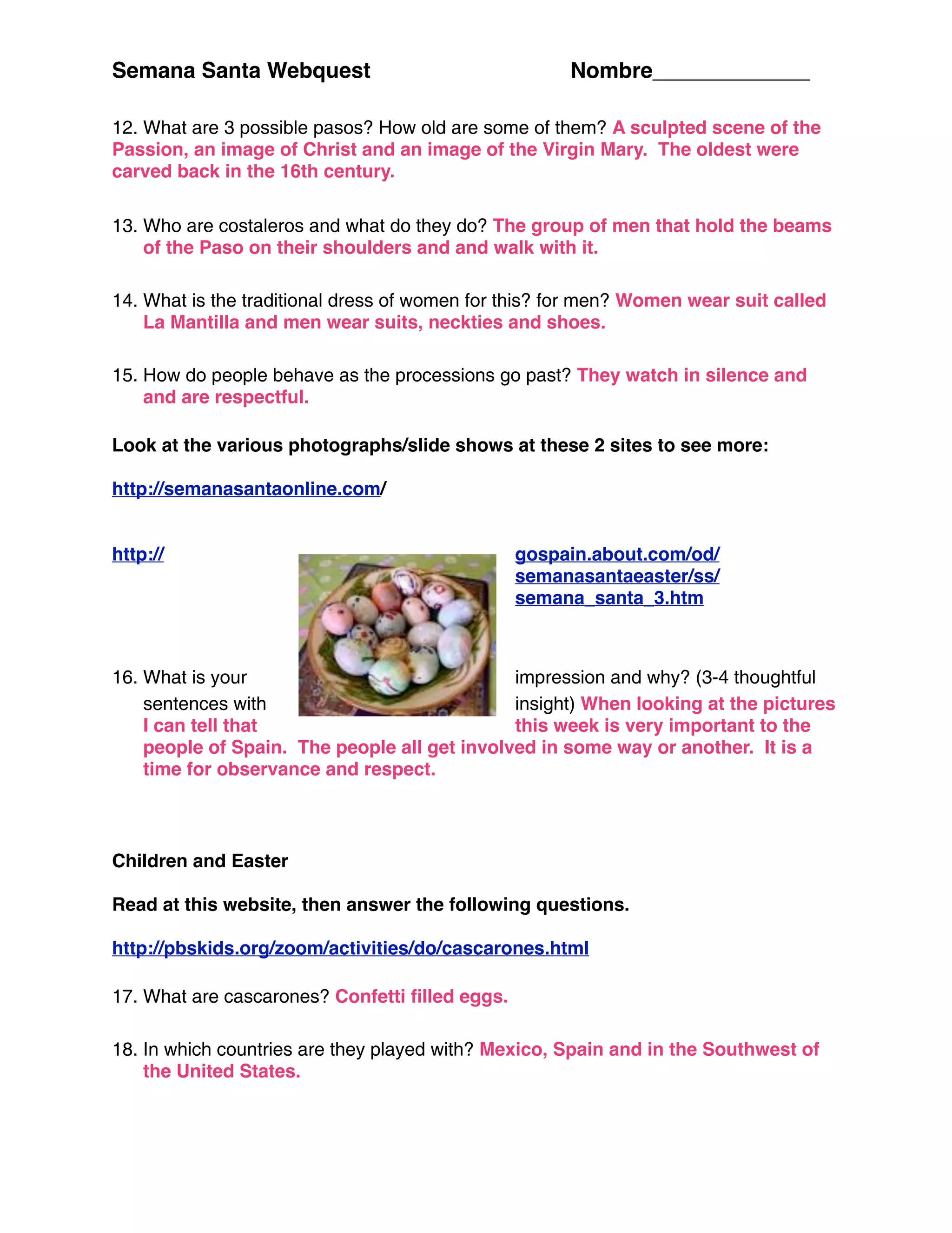 Semana santa webquest | PAGES