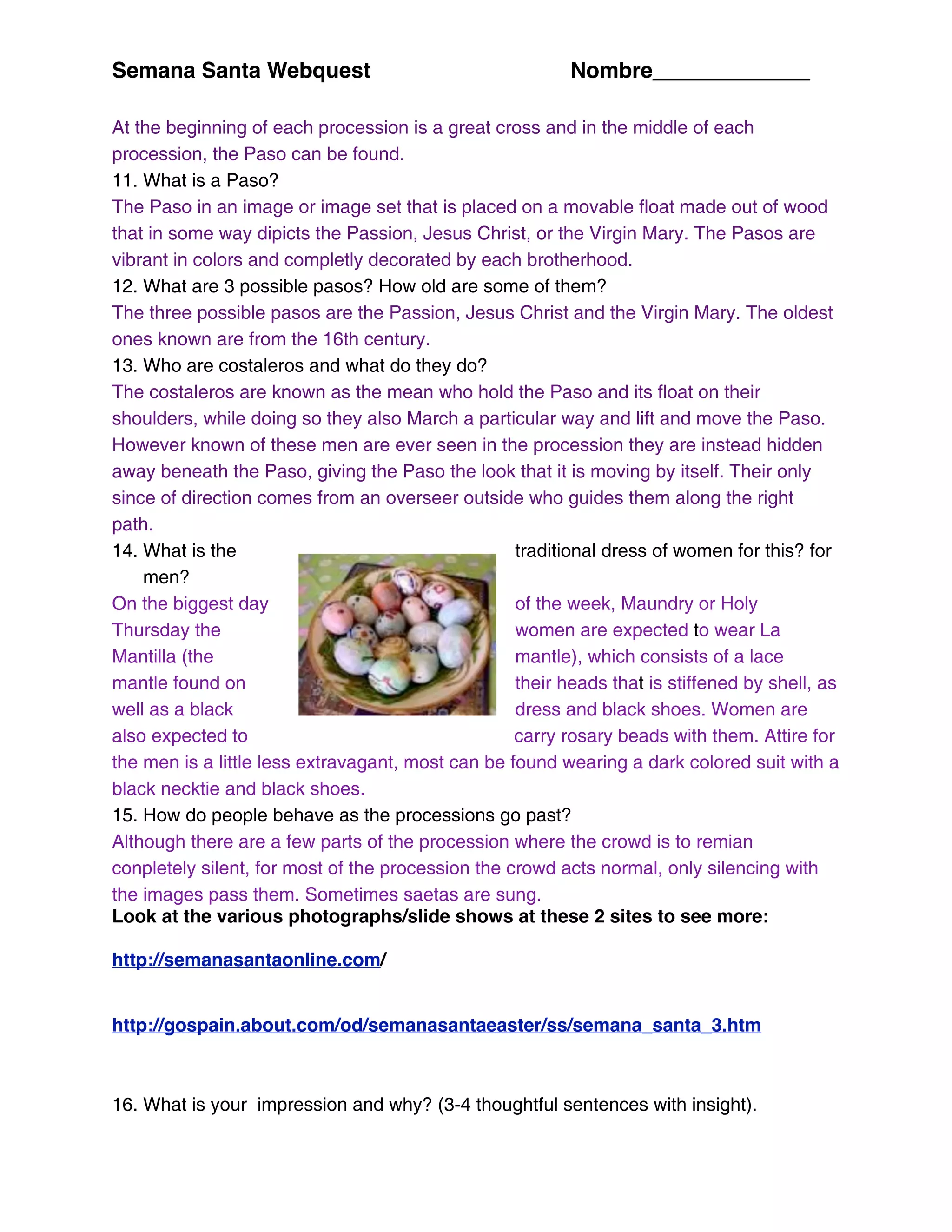 Semana santawebquest | PAGES | National & Civic Holidays | Holidays