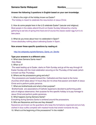 Semana santawebquest | PAGES | National & Civic Holidays | Holidays