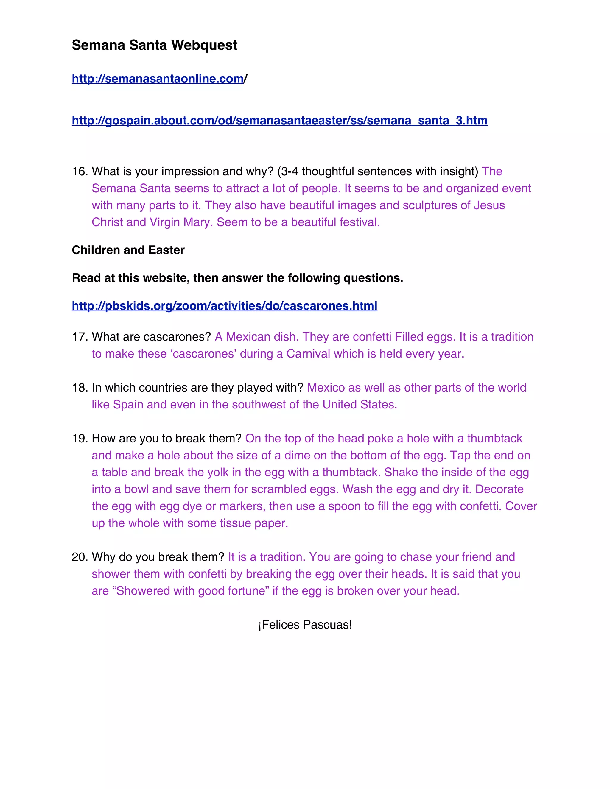 Semana santawebquest | PDF