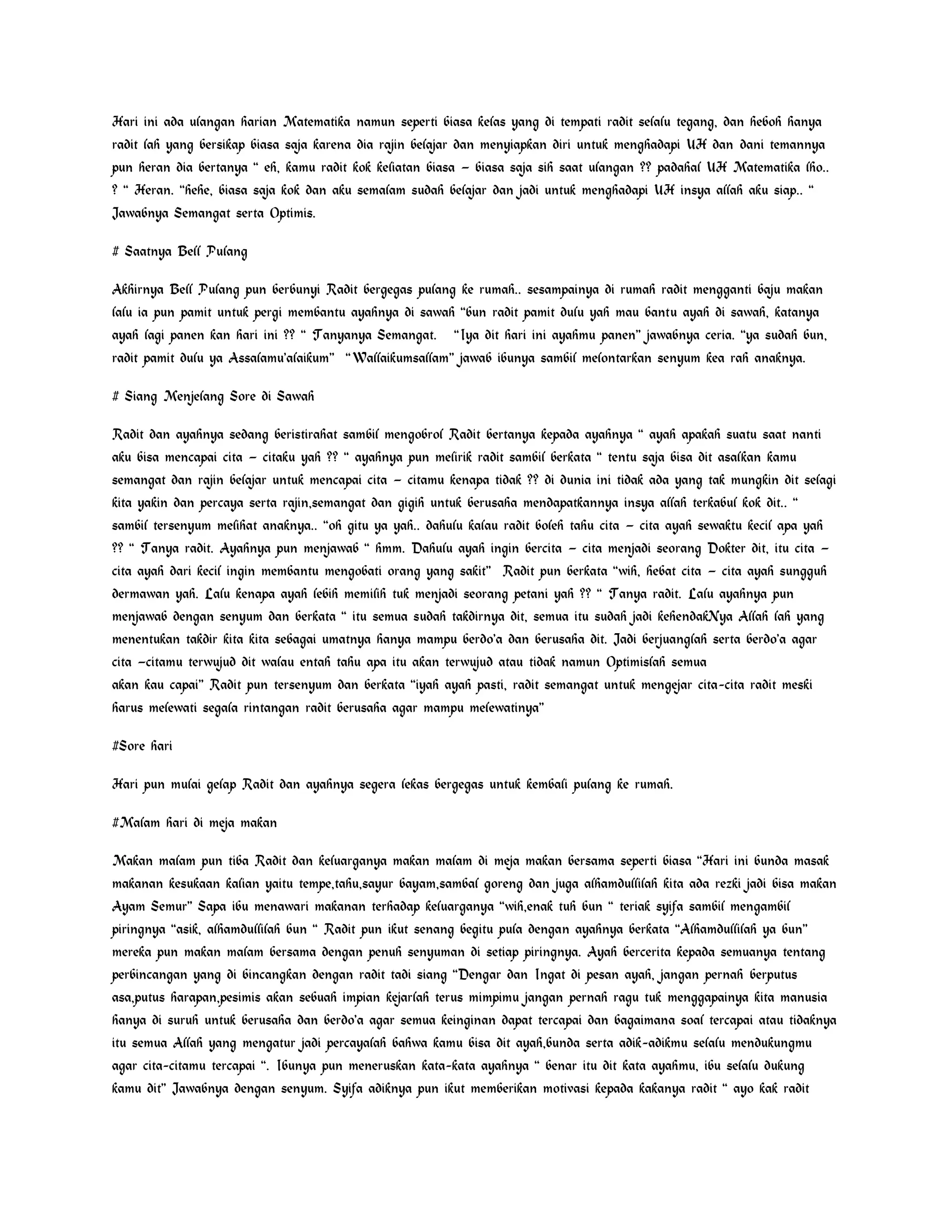 Semangat yang tak terkalahkan versi cerpen | DOCX